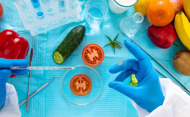 Laboratory Testing of Different Food Products. Selective Focus Stock ...