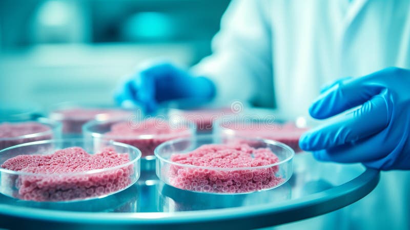 In the Laboratory, Testing Meat in Petri Dishes. Selective Focus Stock ...