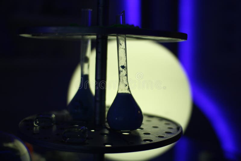 Laboratory Utensils in the Laboratory. Shelves with Flasks and Test ...