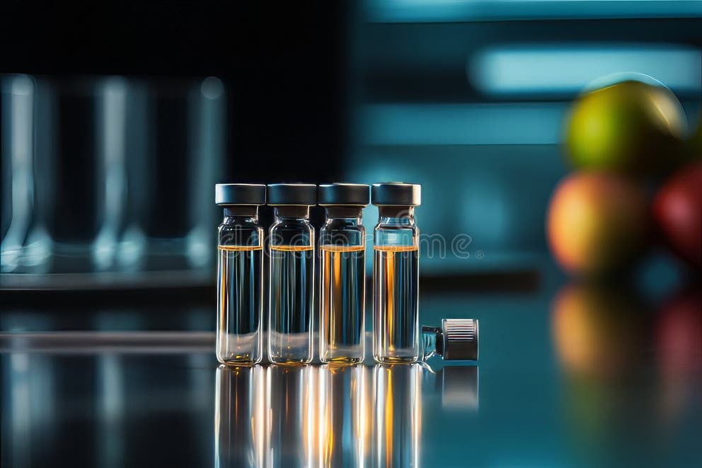 Laboratory Vials with Fruit Background. Stock Illustration ...