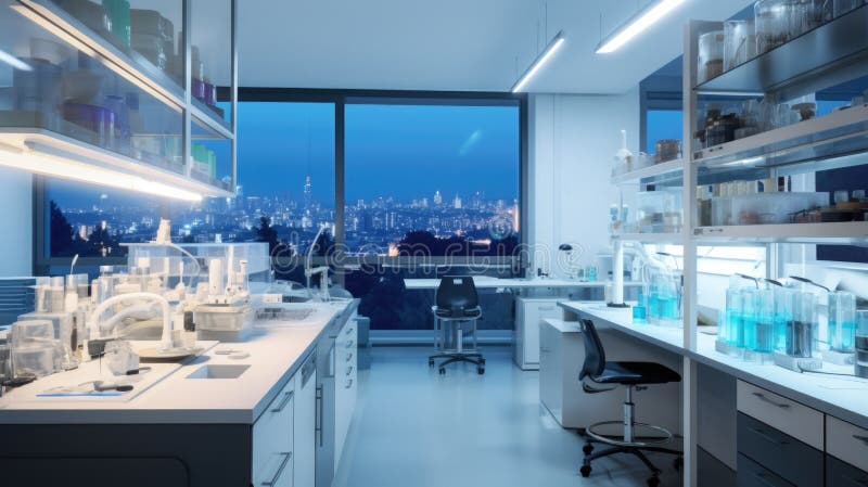 A Laboratory with a View of a City Stock Photo - Image of equipment ...