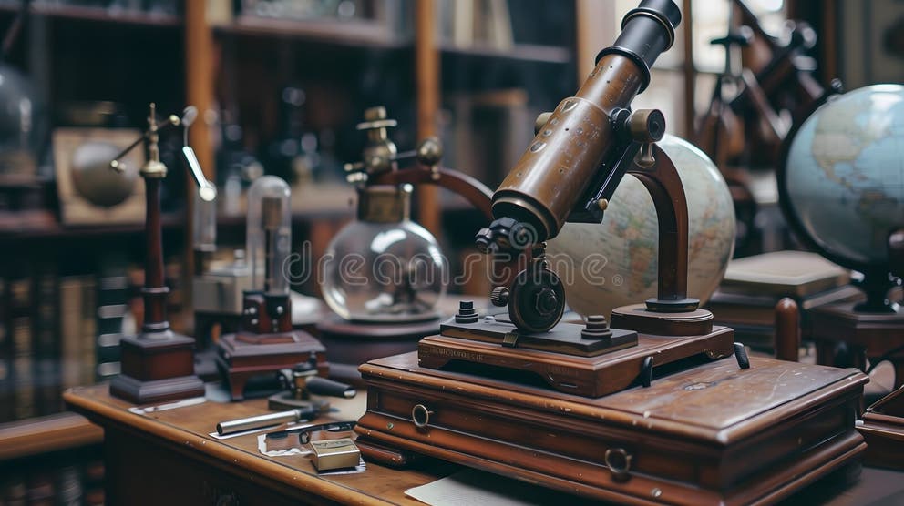 Laboratory - a Vintage Scientific Setup Featuring an Antique Microscope ...