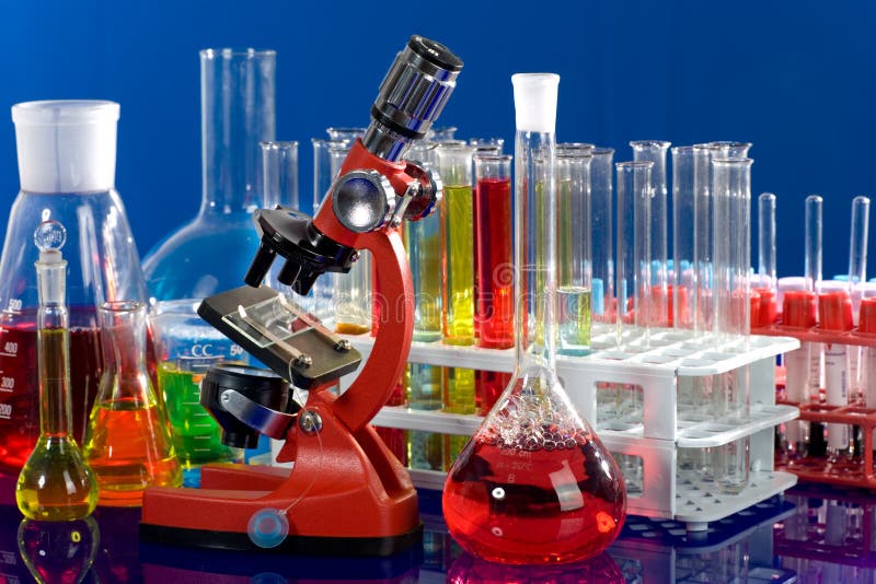Laboratory Ware and Microscope Stock Image - Image of flask, macro ...