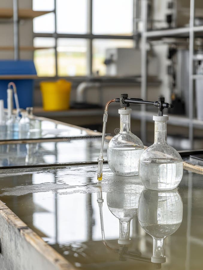 Laboratory Water Analysis Setup Clean Lab Water Samples Glass Flasks ...