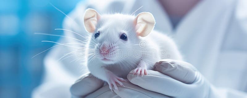 Laboratory White Rat in the Hands of a Scientist. Animal Testing and ...