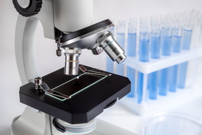 Laboratory Work with Microscope Close Up Stock Image - Image of ...