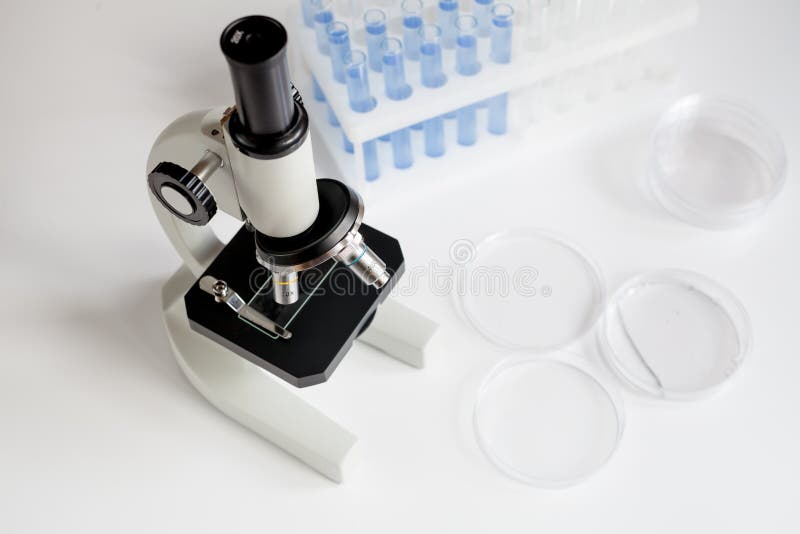 Laboratory Work with Microscope Top View Stock Photo - Image of ...