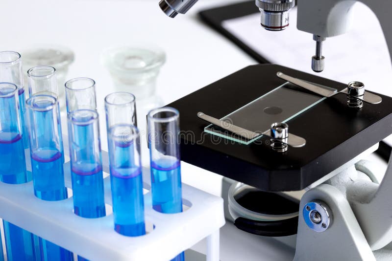 Laboratory Work with Microscope Top View Stock Image - Image of ...
