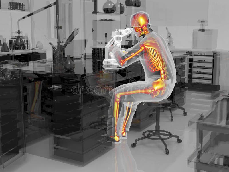 Laboratory Worker with Highlighted Skeleton, Conceptual 3D Illustration ...