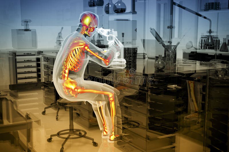 Laboratory Worker with Highlighted Skeleton, Conceptual 3D Illustration ...