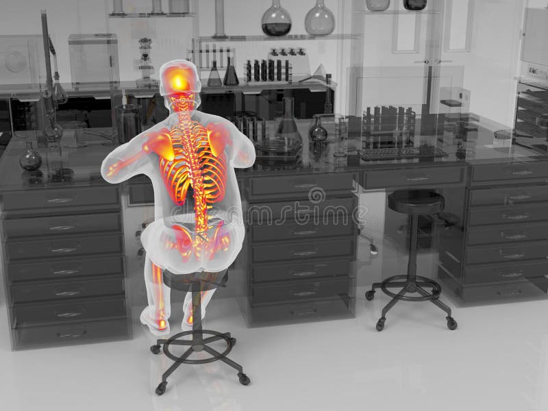 Laboratory Worker with Highlighted Skeleton, Conceptual 3D Illustration ...
