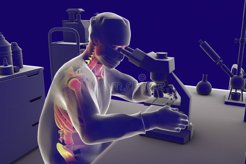 Laboratory Worker with Highlighted Skeleton, Conceptual 3D Illustration ...