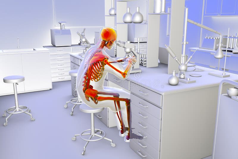 Laboratory Worker with Highlighted Skeleton, Conceptual 3D Illustration ...
