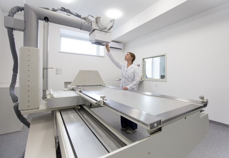 Laboratory Worker Tuned Modern X-ray Equipment in Big Room Stock Photo ...