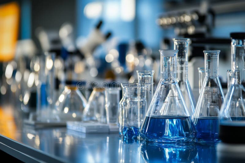 A Laboratory Workspace is Filled with Various Glass Flasks and Beakers ...