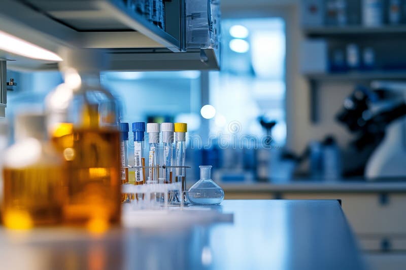 Laboratory Workspace with Various Glassware and Essential Scientific ...