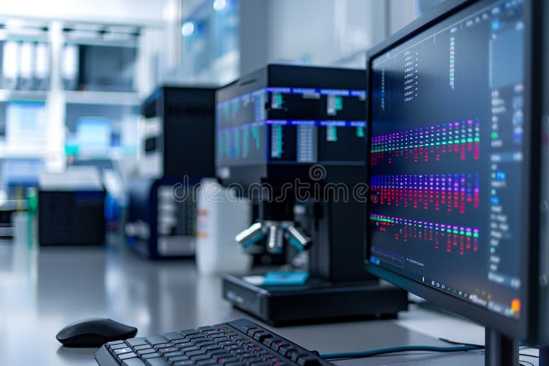 Laboratory Workstation with Computer Monitor and Microscope Stock Photo ...
