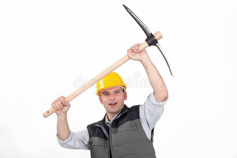 Man with a pickaxe stock image. Image of white, torso - 33941081