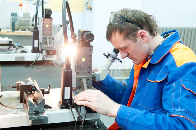 Laborer Checking Tool with Optical Stock Image - Image of industrial ...