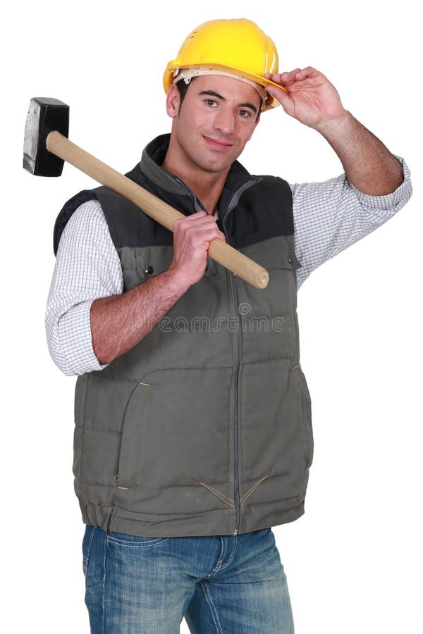 Laborer with hammer stock image. Image of post, construction - 51771223