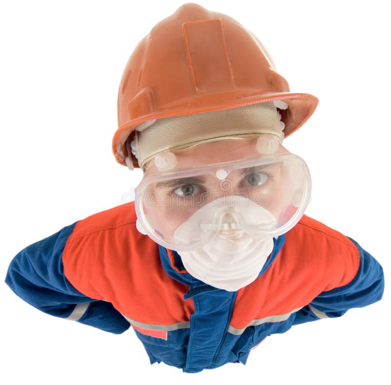 Laborer on the Helmet and Respirator Stock Image - Image of laborer ...