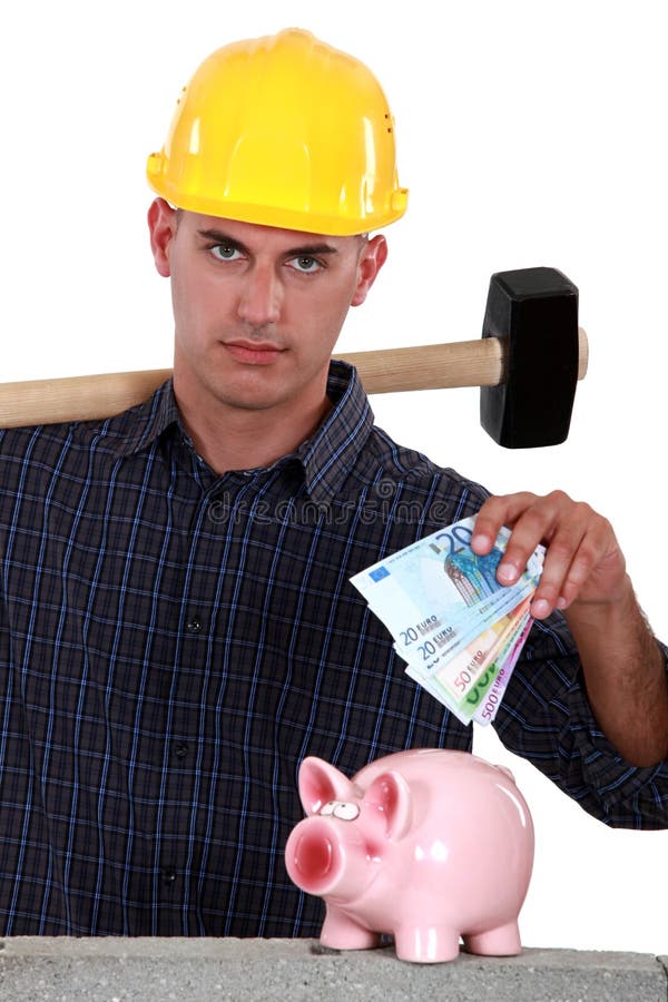Laborer holding bills stock image. Image of male, finances - 32242277