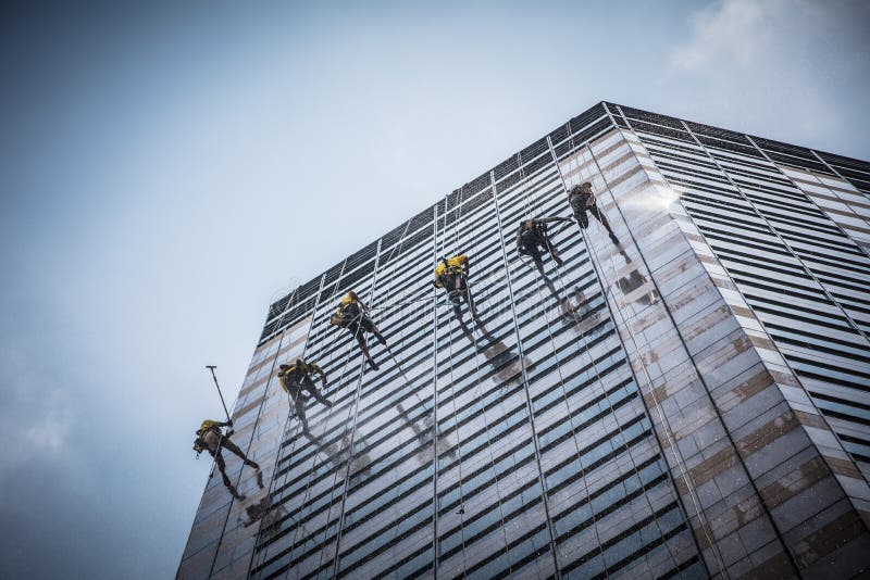 High Rise Window Washers in Singapore Stock Photo - Image of group ...