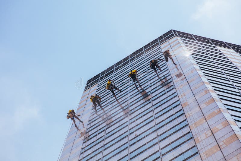 High Rise Window Washers in Singapore Stock Photo - Image of group ...