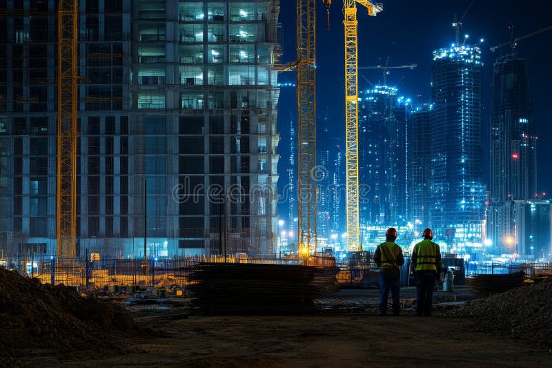 Laborers Engaged in Construction Activities at a Modern Site in Dubai ...
