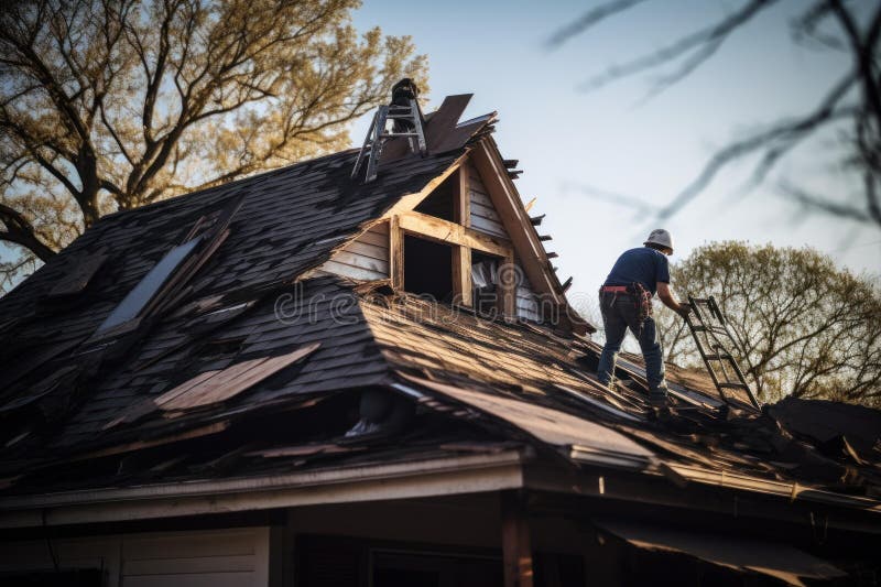 Laborious Old Roof Removing. Generate Ai Stock Image - Image of aged ...