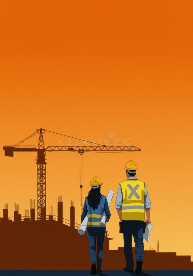 Labour Day Construction Workers with Plans Approach a Building Project ...