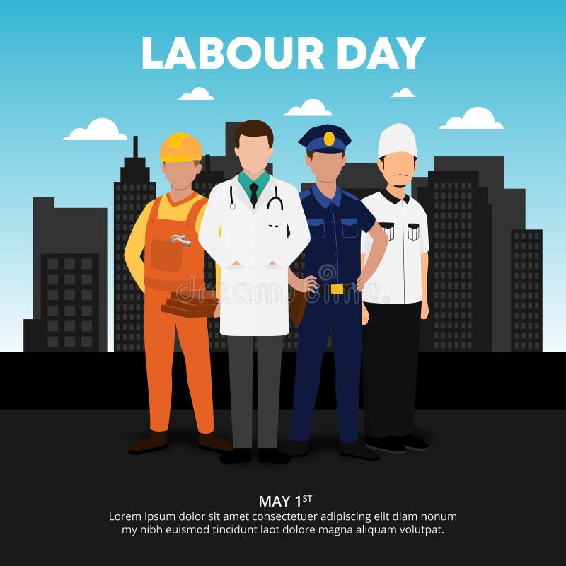 Labour Day Design with Workers and Buildings Stock Illustration ...