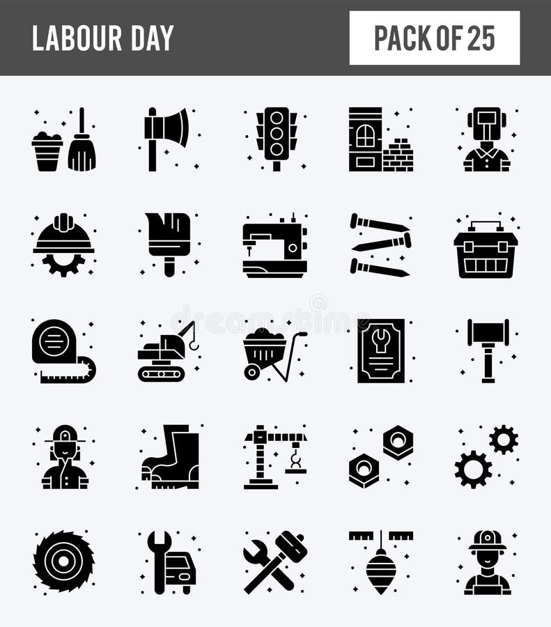 25 Labour Day Glyph Icon Pack. Vector Illustration Stock Vector ...