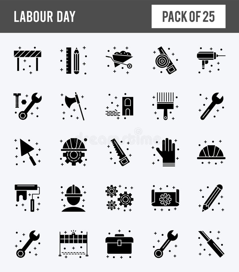 25 Labour Day Glyph Icon Pack. Vector Illustration Stock Vector ...