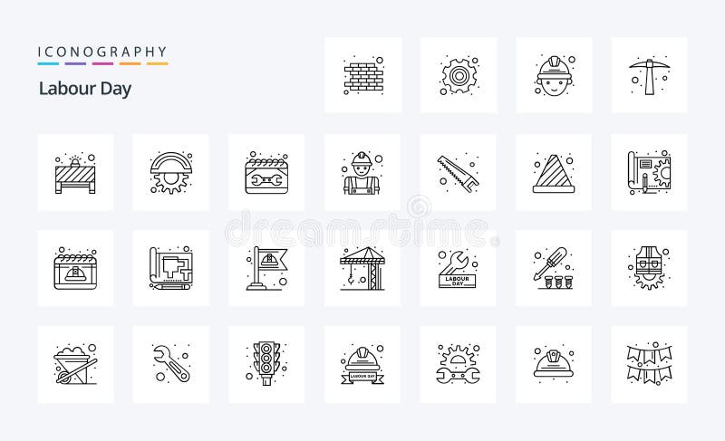 25 Labour Day Line Icon Pack Stock Vector - Illustration of cone ...