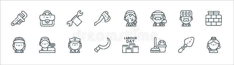 Labour Day Line Icons. Linear Set Stock Vector - Illustration of ...