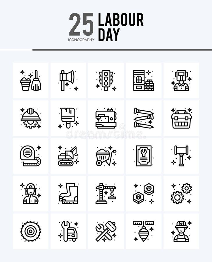 25 Labour Day Outline Icons Pack Vector Illustration Stock Vector ...