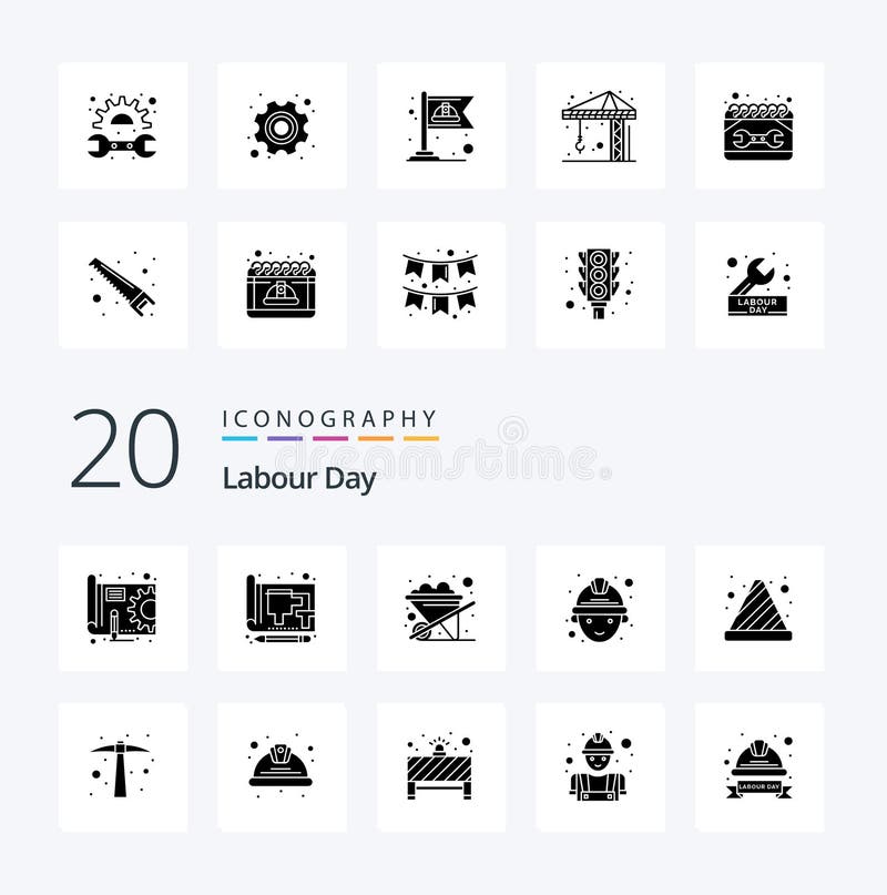 20 Labour Day Solid Glyph Icon Pack Like Stop Cone Print Worker Labour ...