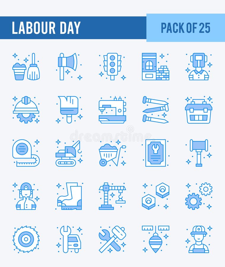 25 Labour Day. Two Color Icons Pack. Vector Illustration Stock Vector ...