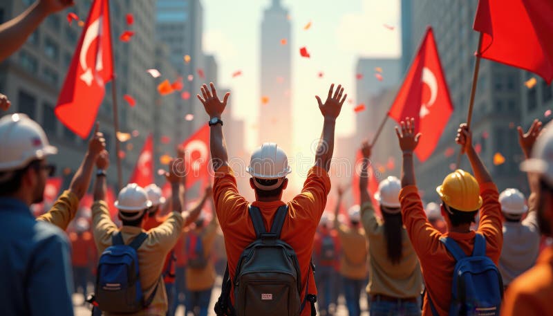 Workers Protest with Flags in City Streets Stock Photo - Image of civil ...