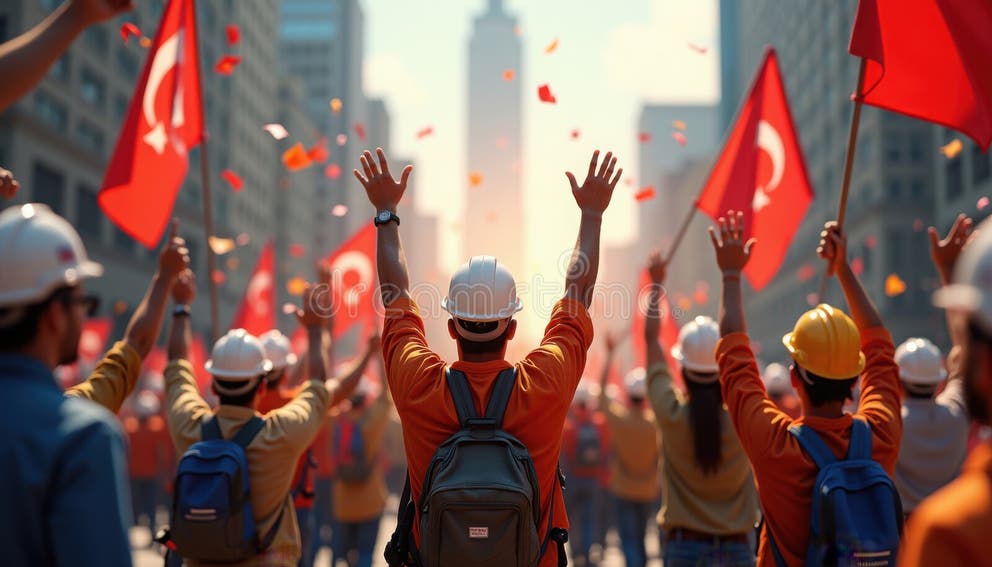 Workers Protest with Flags in City Streets Stock Photo - Image of civil ...