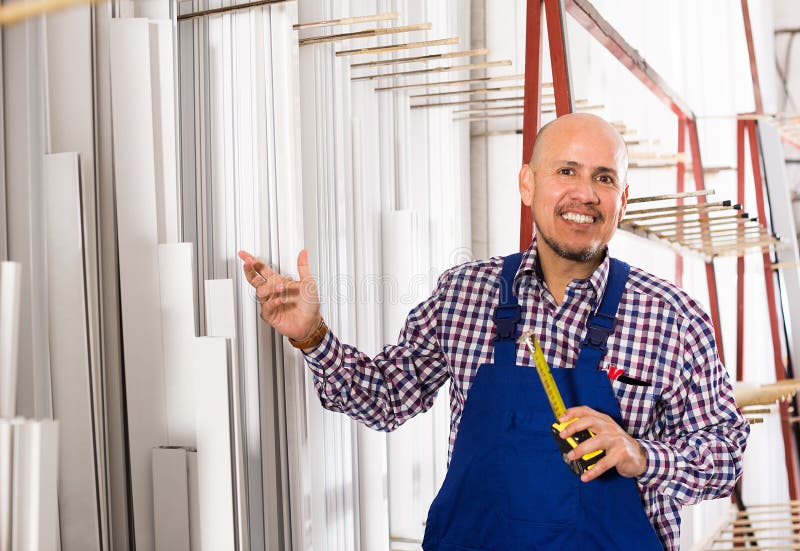 Labour Working in PVC Shop and Smiling Stock Photo - Image of inside ...