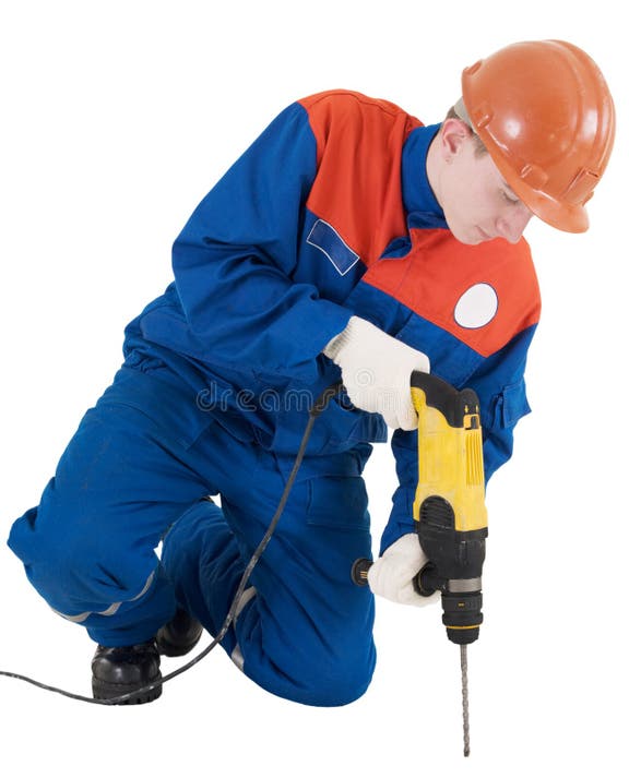 Labourer with hand drill stock image. Image of hand, production - 7392823