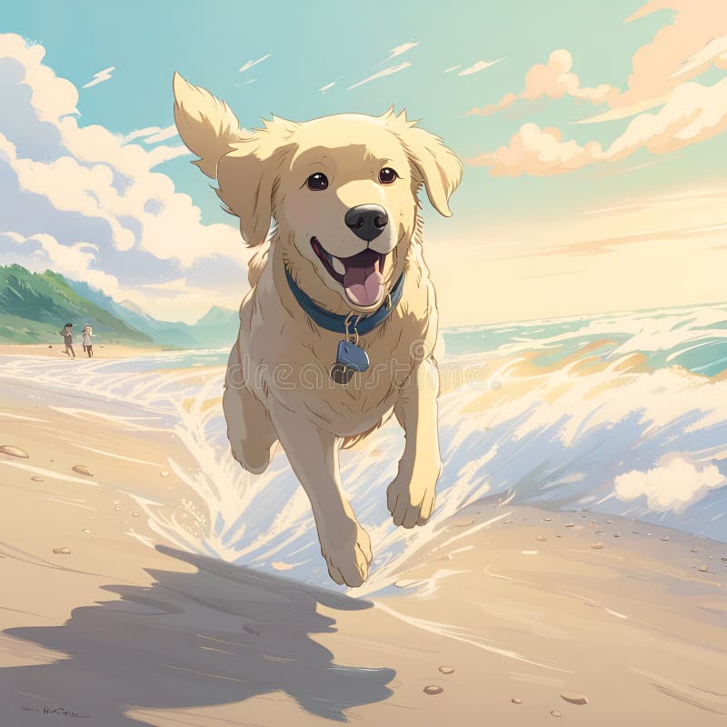 Labrador on the Beach Anime Style Ai Generated Stock Illustration ...