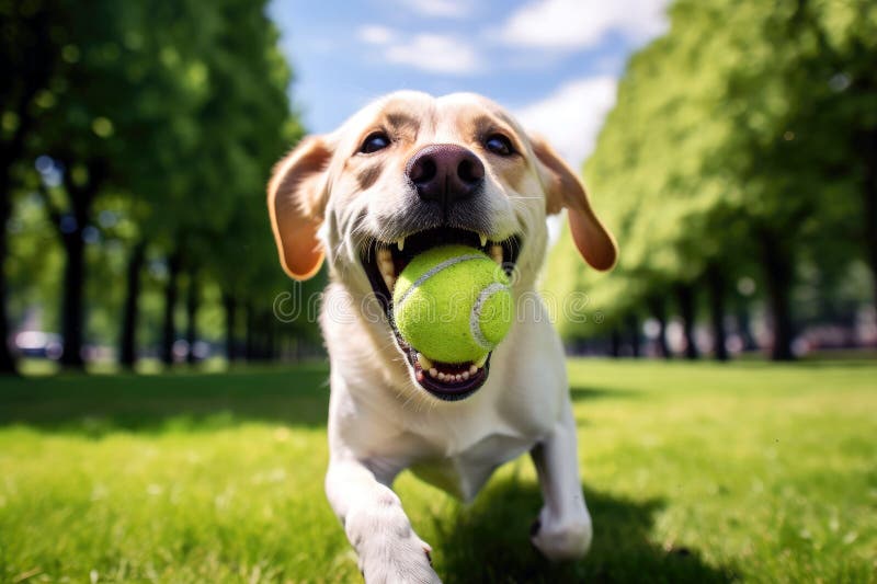 Labrador Dog Obediently Chasing Tennis Ball Stock Illustration ...