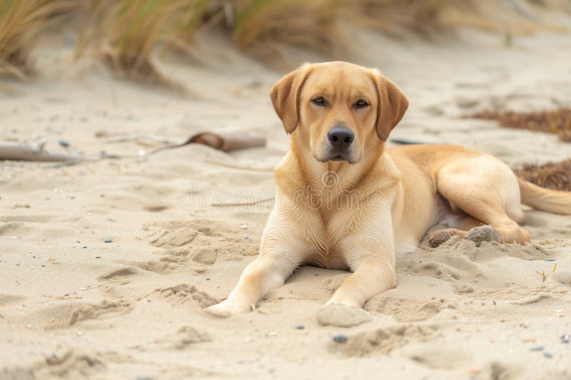 Labrador Drying Off on a Sandy Beach Stock Image - Image of coast ...