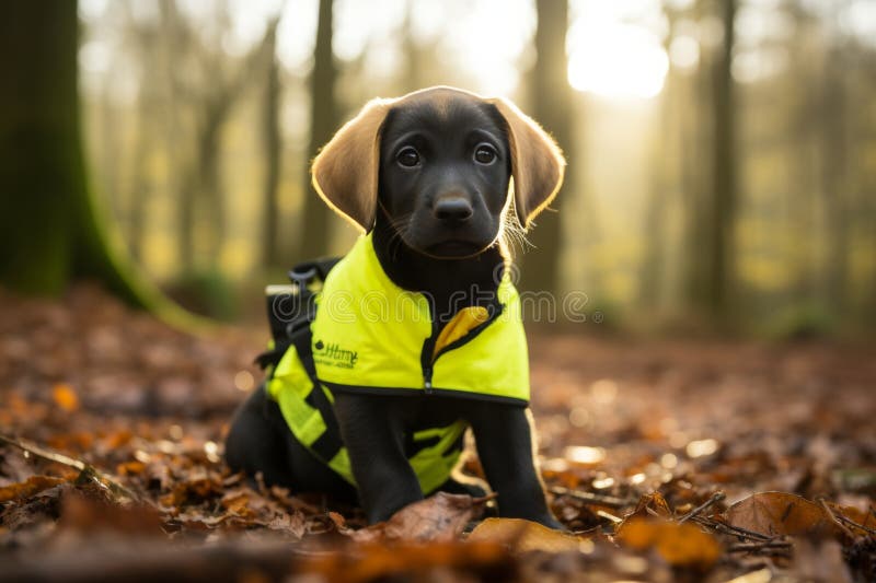 Labrador Puppy in Reflective Vest, Future Guide Dog Stock Illustration ...