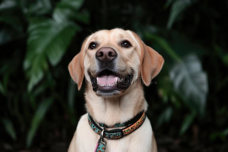Labrador Retriever with Colorful Collar in Lush Greenery Stock Image ...