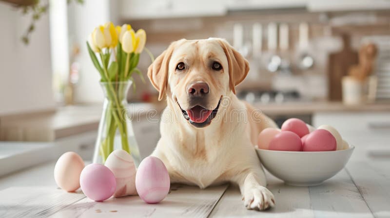Labrador Retriever Dog with Easter Eggs Stock Illustration ...