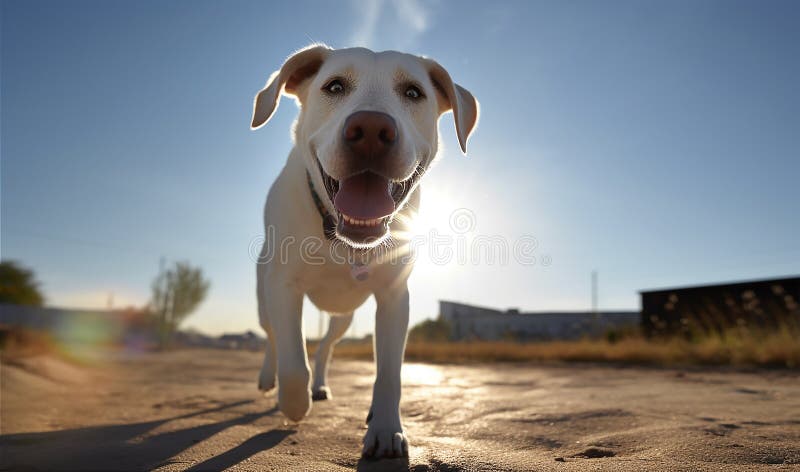 Labrador Retriever Dog Running on the Road in the Sunset Light Stock ...